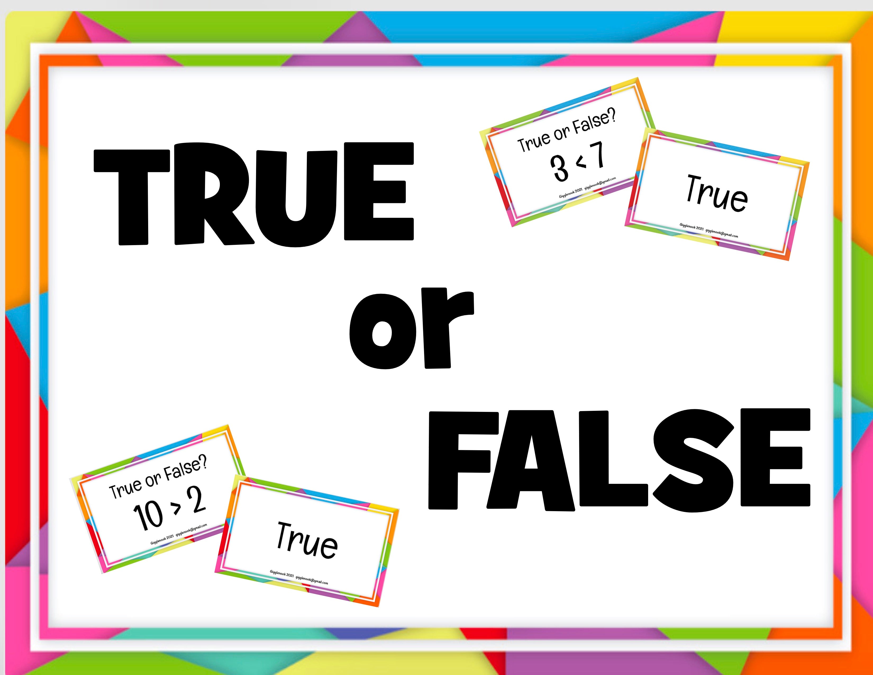 True or False Flashcards – Gigglenook Math Store